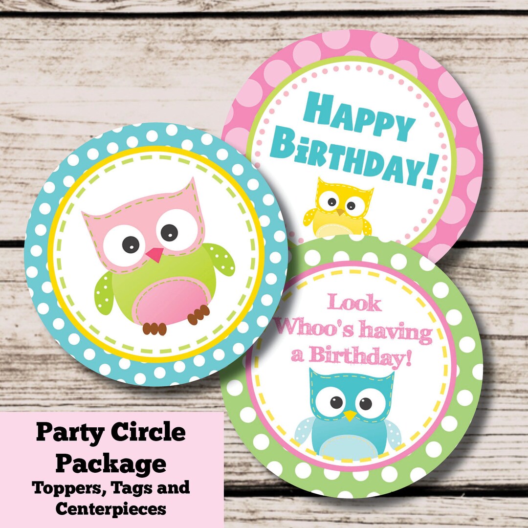 Owl Birthday Decorations, Owl Printable Centerpiece, Cupcake Toppers ...
