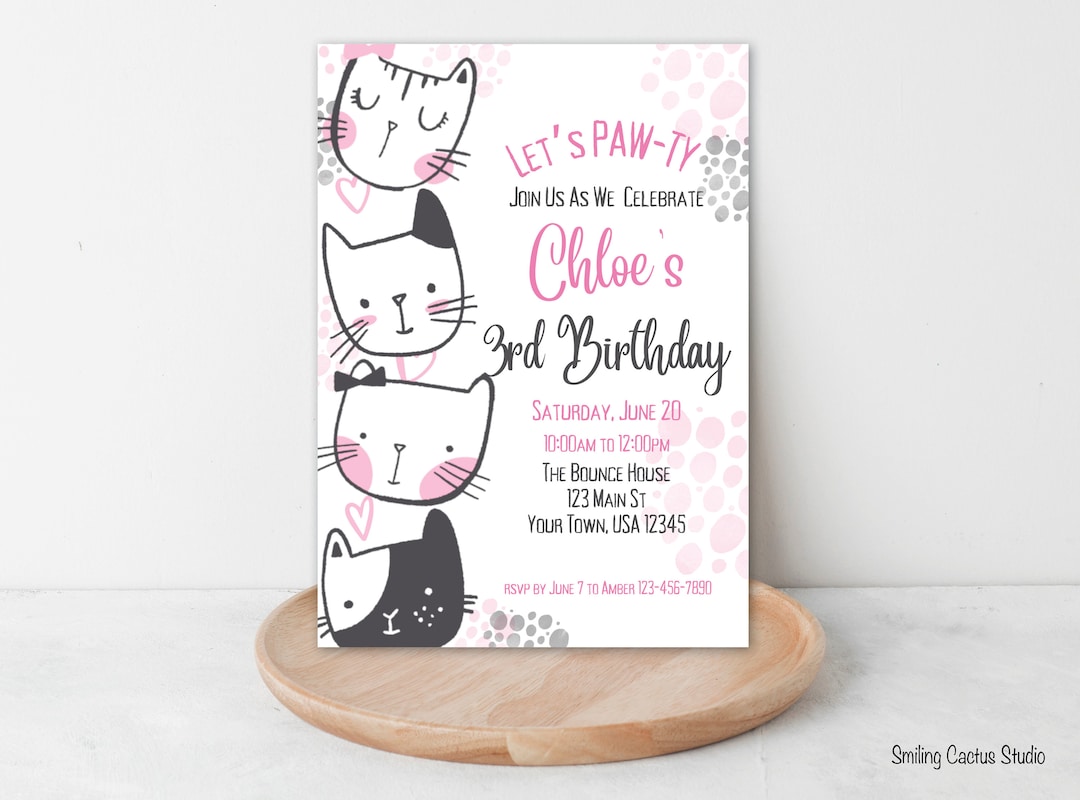 Cat Party Invitation, Editable Birthday Invitation Template, Kitty ...