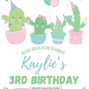 Cactus Birthday Invitation, Editable Cactus Party Invite, Cute Birthday ...