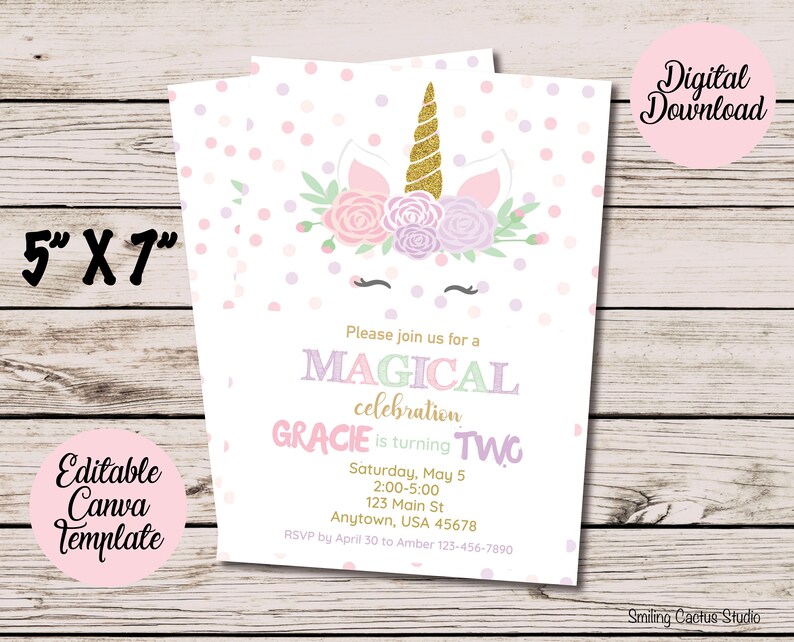 Unicorn Invitation EDITABLE Invitation Unicorn Invite Canva - Etsy
