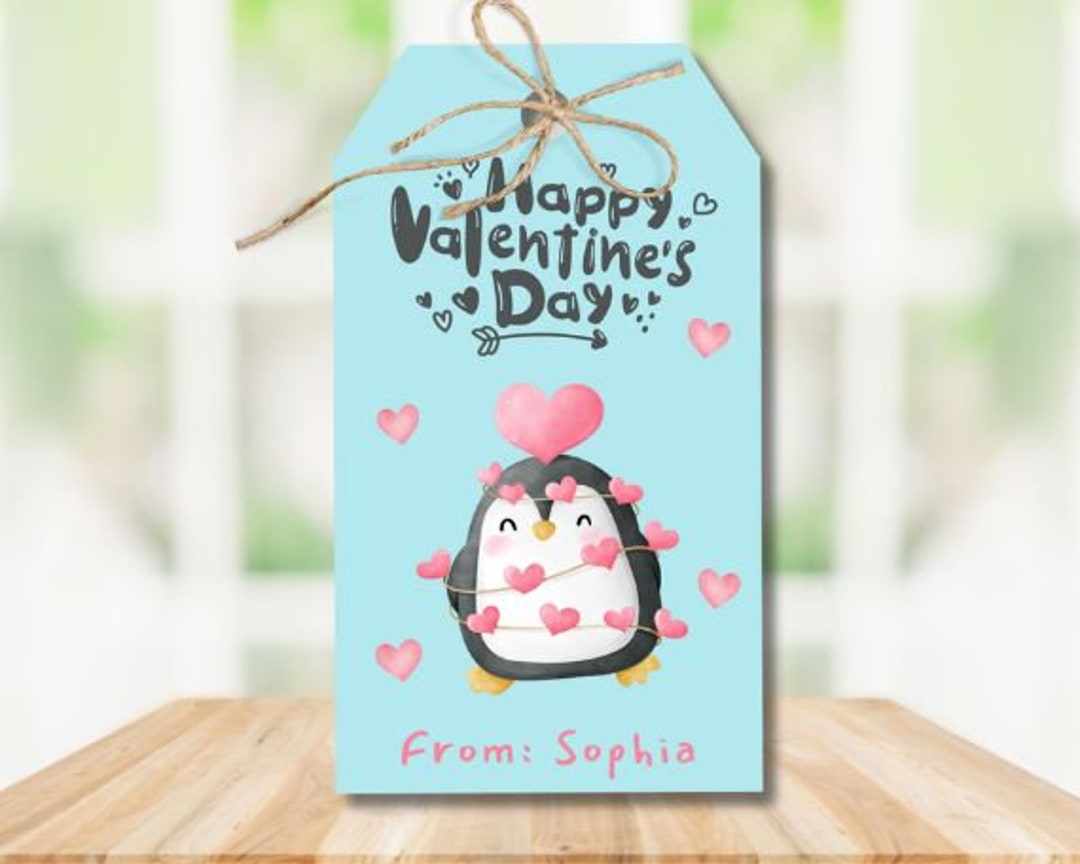 Editable Penguin Valentine Favor Tag School Valentine Day Gift Tag for ...