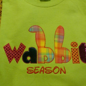 Easter Appliqued T-shirt Blingy Letters Wabbit Season Holiday Sparkle ...