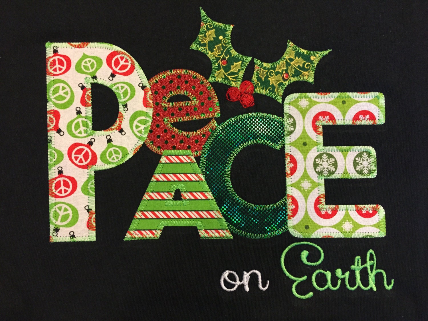 Christmas Appliqued T-shirt Blingy Letters Peace on Earth - Etsy