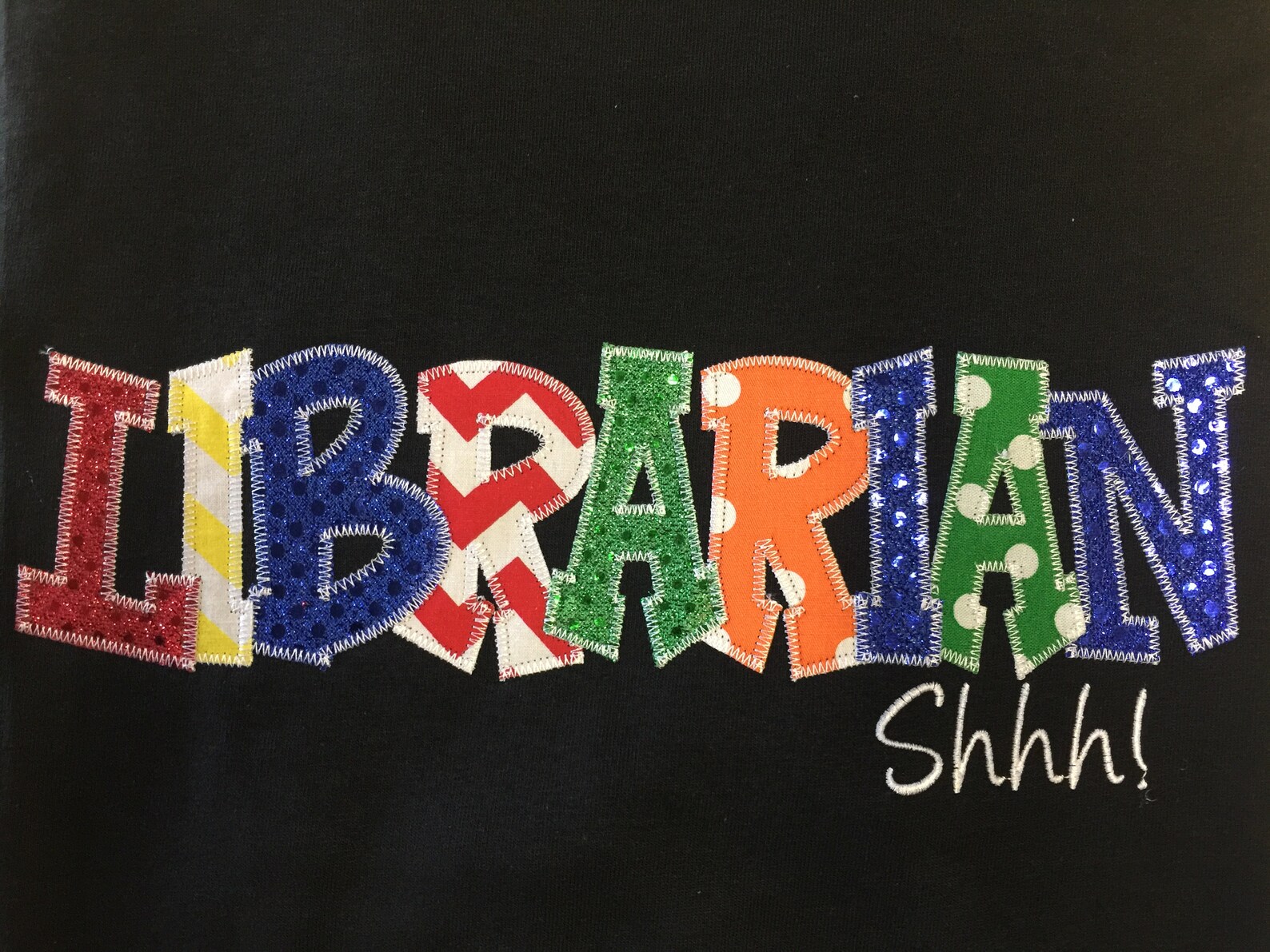 Librarian Shhh Applique Blingy T-shirt - Etsy
