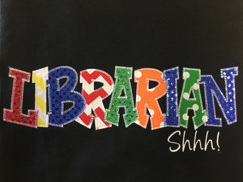 Librarian Shhh! Applique Blingy T-shirt - Etsy