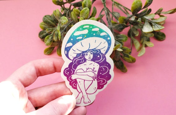 Violet Webcap Mushroom Girl Starry Holographic Sticker - Etsy