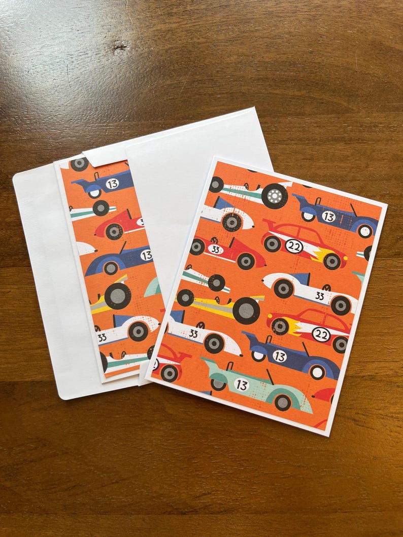 Race Car Note Cards With Envelopes - Birthday Note Cards - Thank You ...