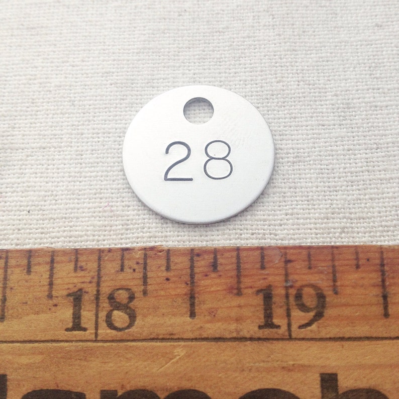 Custom Number Tag Hand Stamped 1 inch Disc Craft Name | Etsy