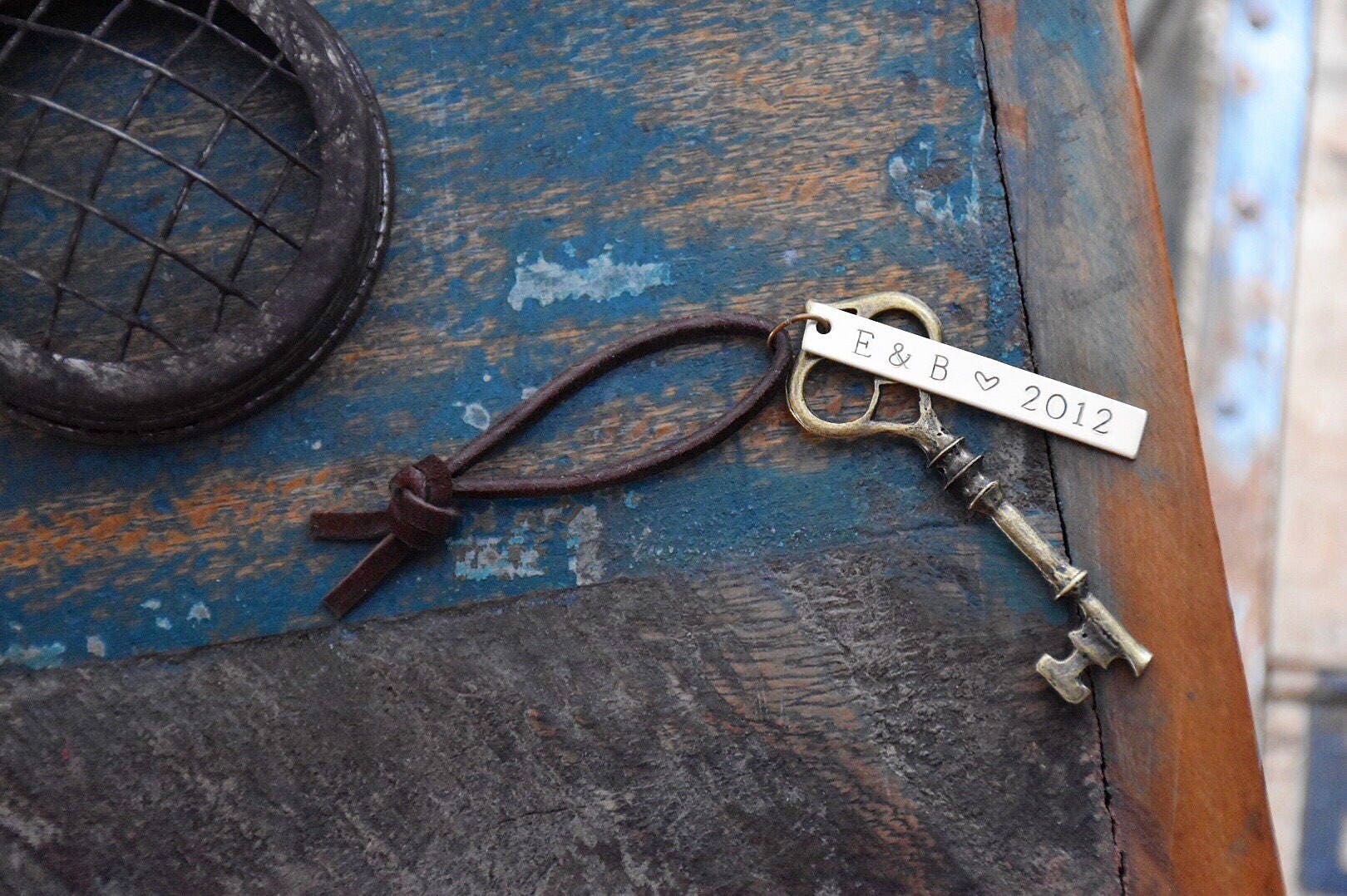 Custom Skeleton Key Hand Stamped Initial Date Love Key | Etsy