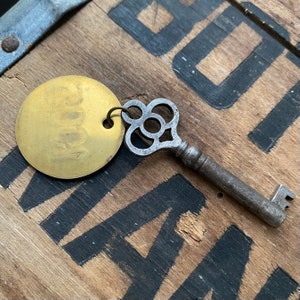 Antique Skeleton Key - Vintage Hotel Keys - Brass Disc - Rustic Home ...