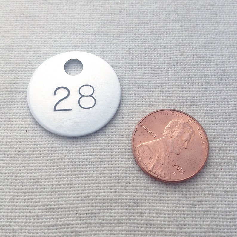 Custom Number Tag Hand Stamped 1 inch Disc Craft Name | Etsy