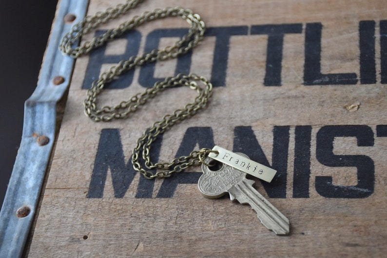 Custom Key Necklace - Vintage Hand Stamped Jewelry - Personalized ...