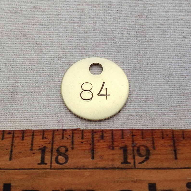 Brass Number Disc - Hand Stamped 1 Inch Tag - DIY Craft Label - Rustic ...