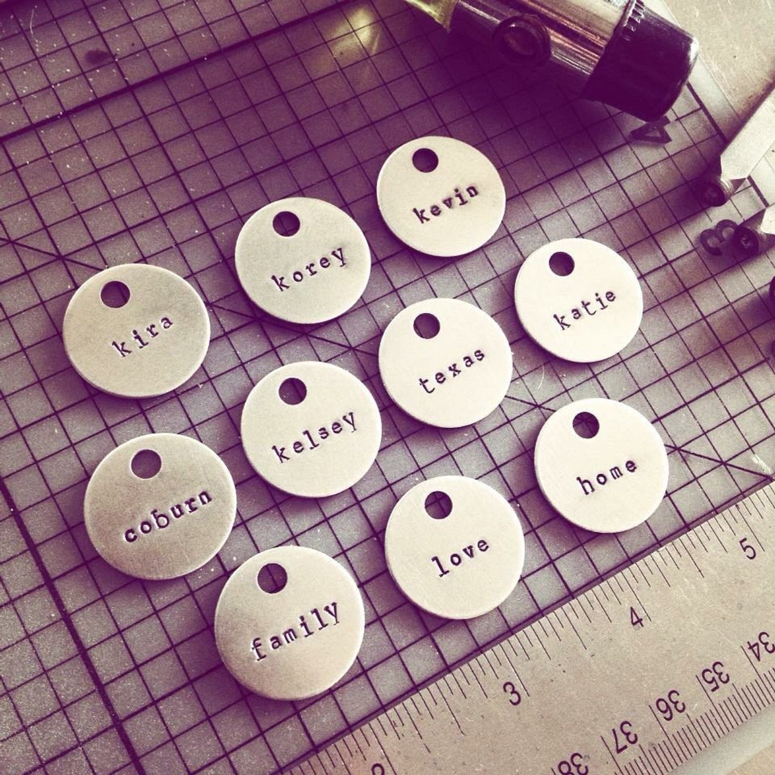 Custom Name Tag - 1 Inch Disc - Personalized Hand Stamped Gift Label ...