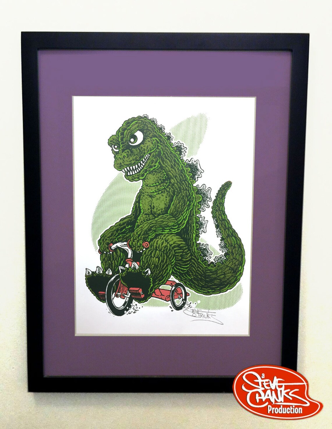 GODZILLA Riding a Tricycle Screen Printed Poster Art Print - Etsy