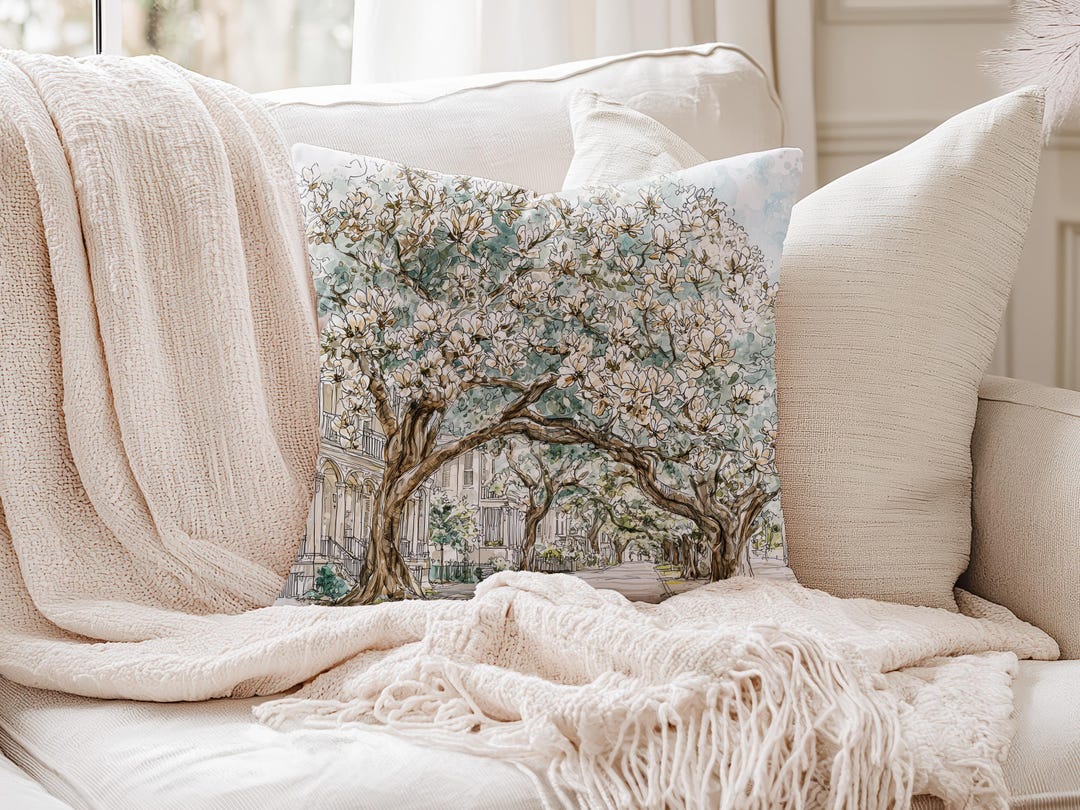 Spring Southern Magnolia Throw Pillow Cover Coastal Farmhouse Square ...