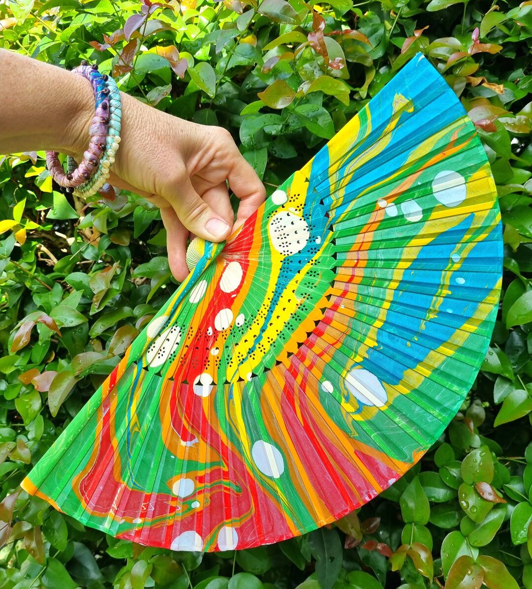 Folding Hand Fanhand Marbled Fanfestival Hand Fandance - Etsy