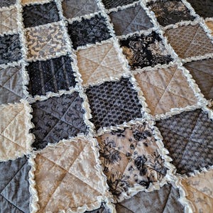 Cotillion Patchwork Large Rag Quilt Throw - Taupe, Tan, Black, Cream - Etsy