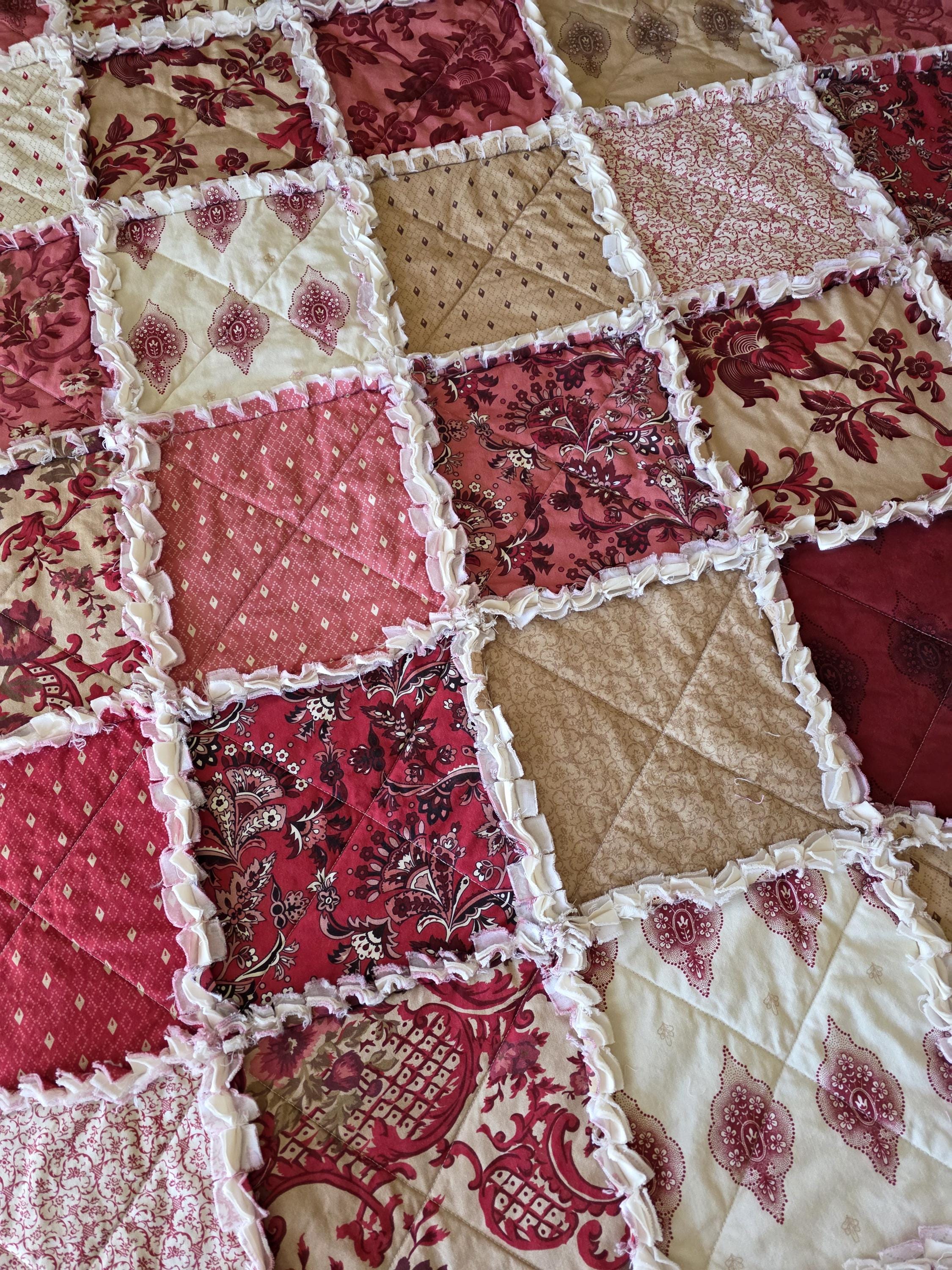 En Rogue Large Rag Quilt Throw Ruby Reds, Tans, and Creams - Etsy