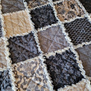 Cotillion Patchwork Large Rag Quilt Throw - Taupe, Tan, Black, Cream - Etsy