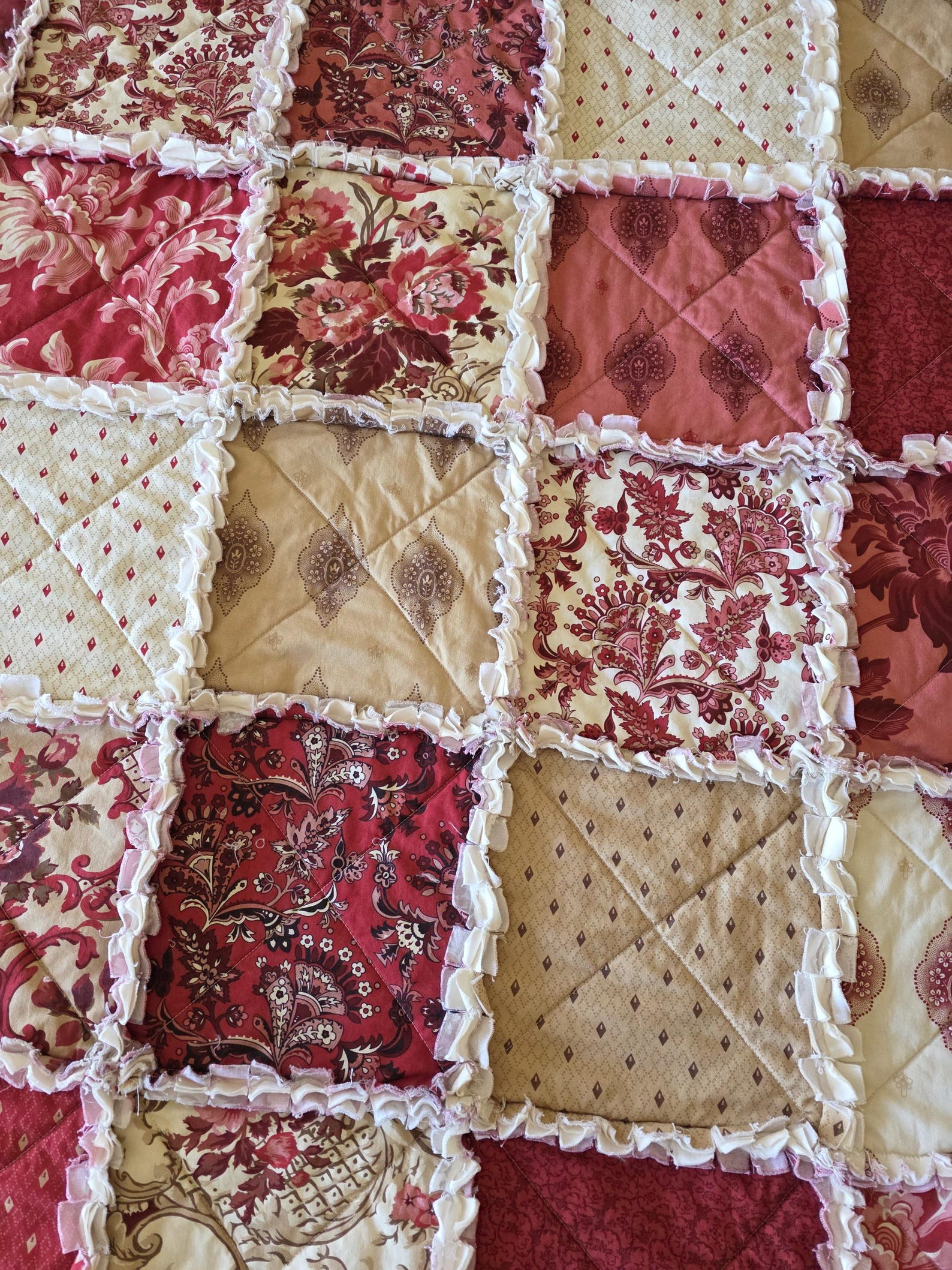 En Rogue Large Rag Quilt Throw Ruby Reds, Tans, and Creams - Etsy