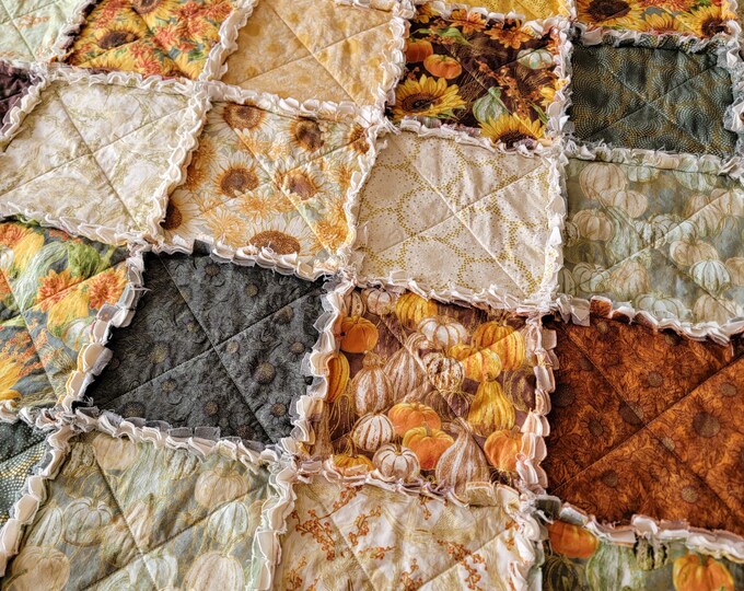 Autumn Fields Large Rag Quilt Throw Yellows, Oranges,browns and Neutral ...