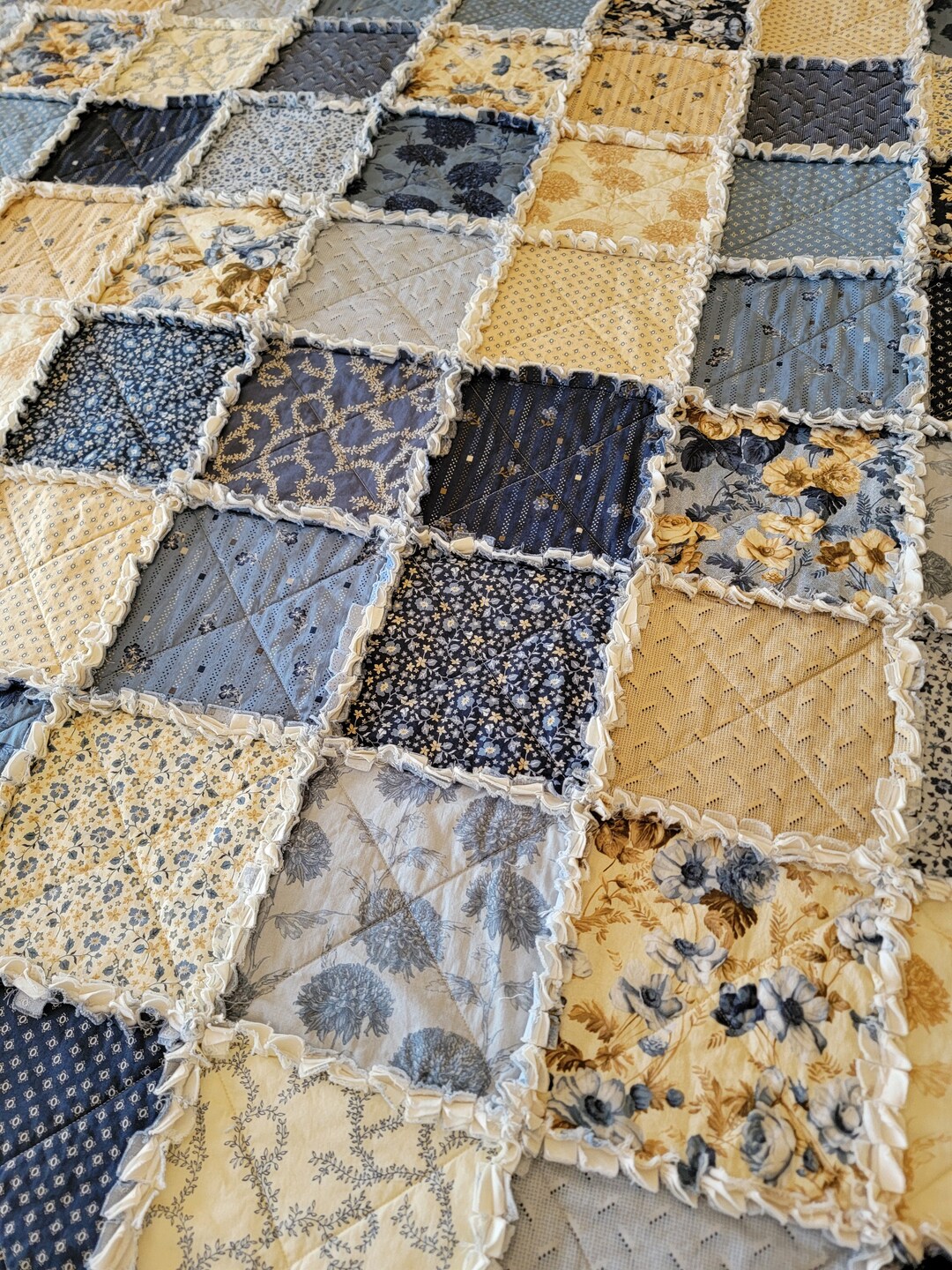 Blue Belle Large Rag Quilt Throw Blues, Indigo, Tans, and Cream - Etsy