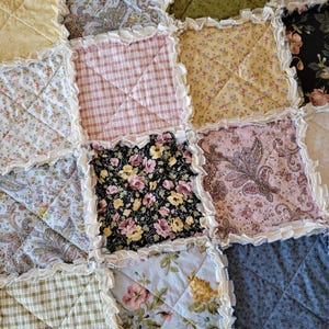 Garden Magic Queen Rag Quilt Blues, Pinks, Greens, White, Cream - Etsy