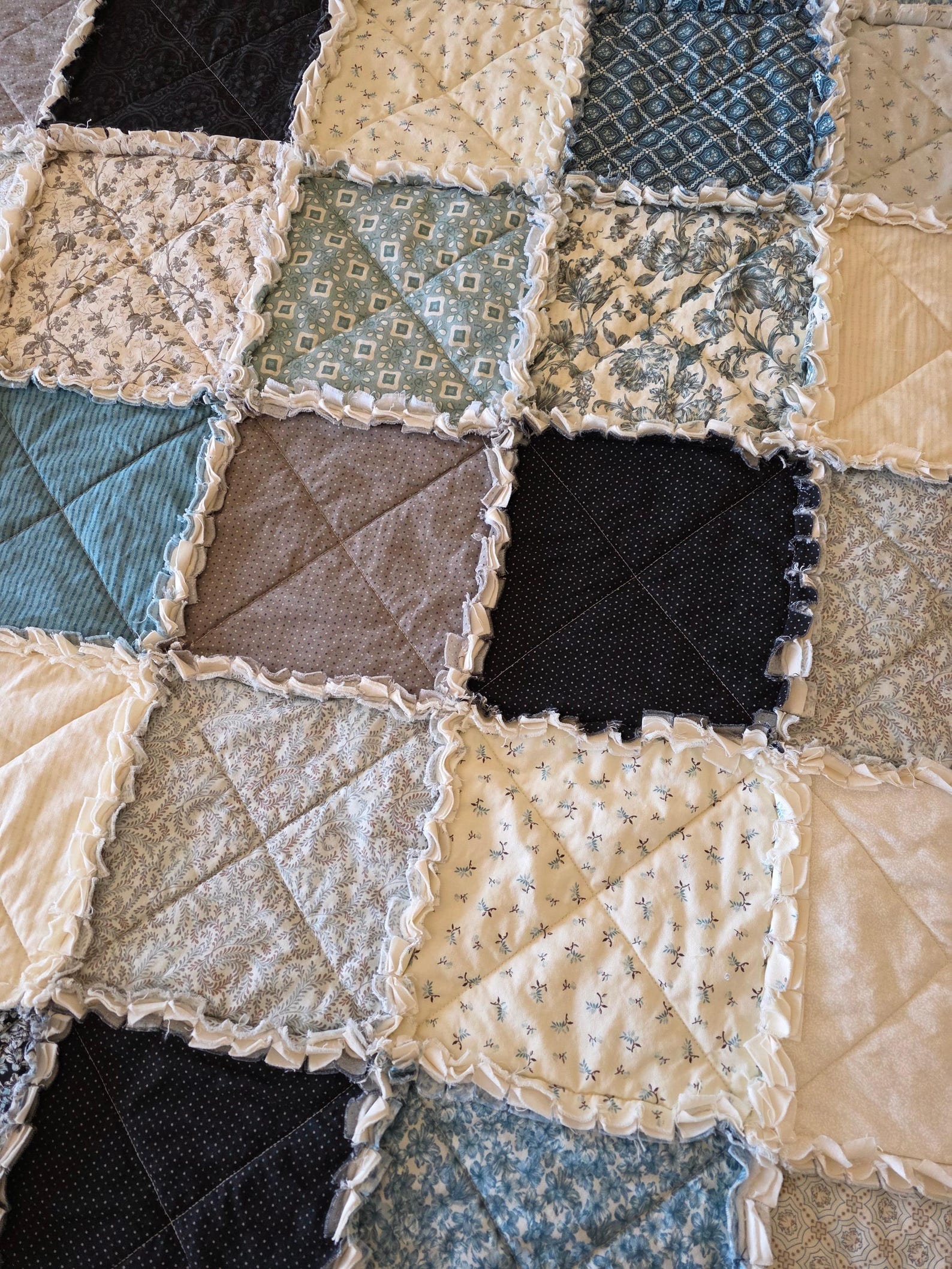 Witley Court Large Rag Quilt Throw - Blues, Teals, Taupe, Cream, Black - Etsy