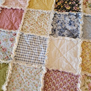Garden Magic Queen Rag Quilt - Blues, Pinks, Greens, White, Cream - Etsy