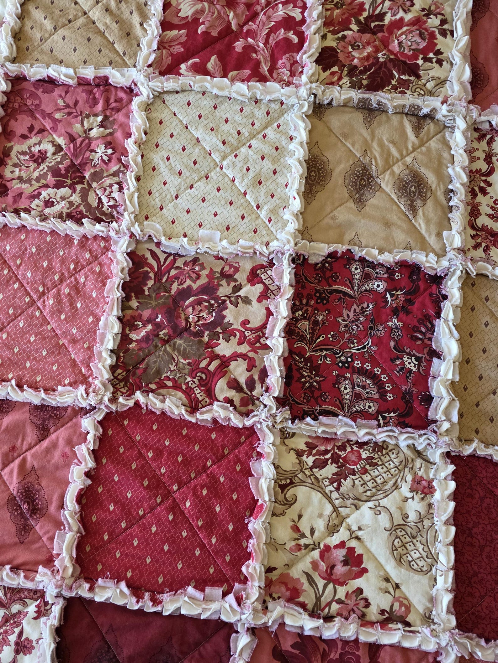 En Rogue Large Rag Quilt Throw Ruby Reds, Tans, and Creams - Etsy
