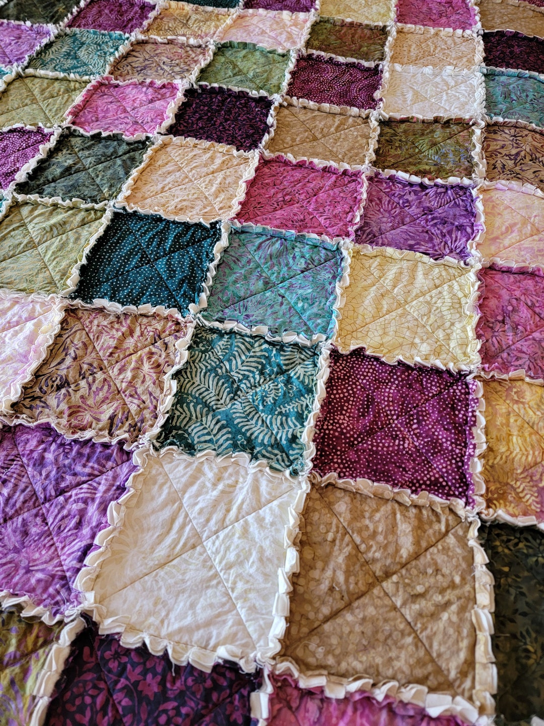 Vineyard Batiks Large Rag Quilt Throw Jewel Tone Multicolored - Etsy