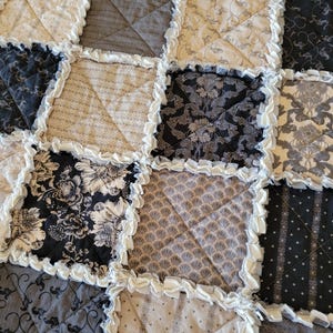Cotillion Patchwork Large Rag Quilt Throw - Taupe, Tan, Black, Cream - Etsy