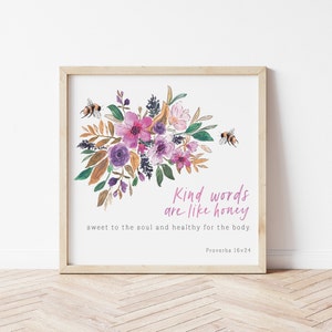 Proverbs16v24 | Kind Words Like Honey Bee Christian Floral Watercolour ...