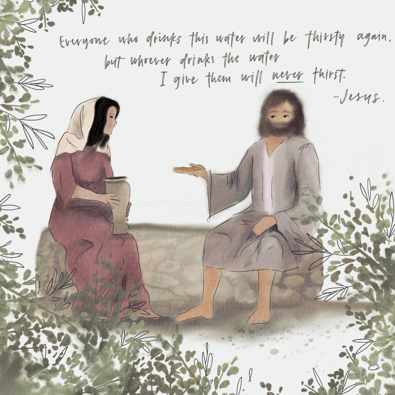 Thirst | Never Thirst Again | Jesus | Woman at the Well Watercolour ...