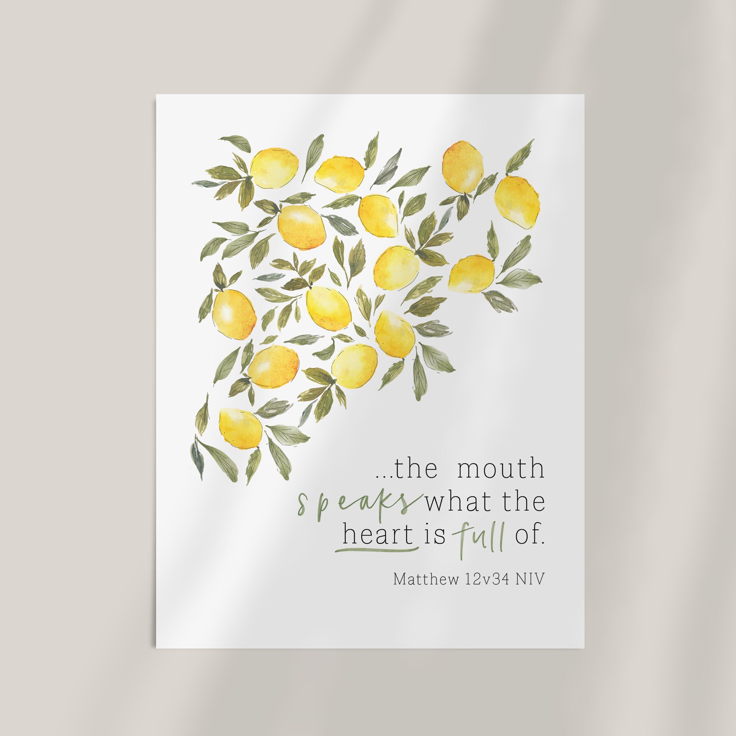 The Mouth Speaks What the Heart is Full of | Matthew 12:34 Art Print - Etsy