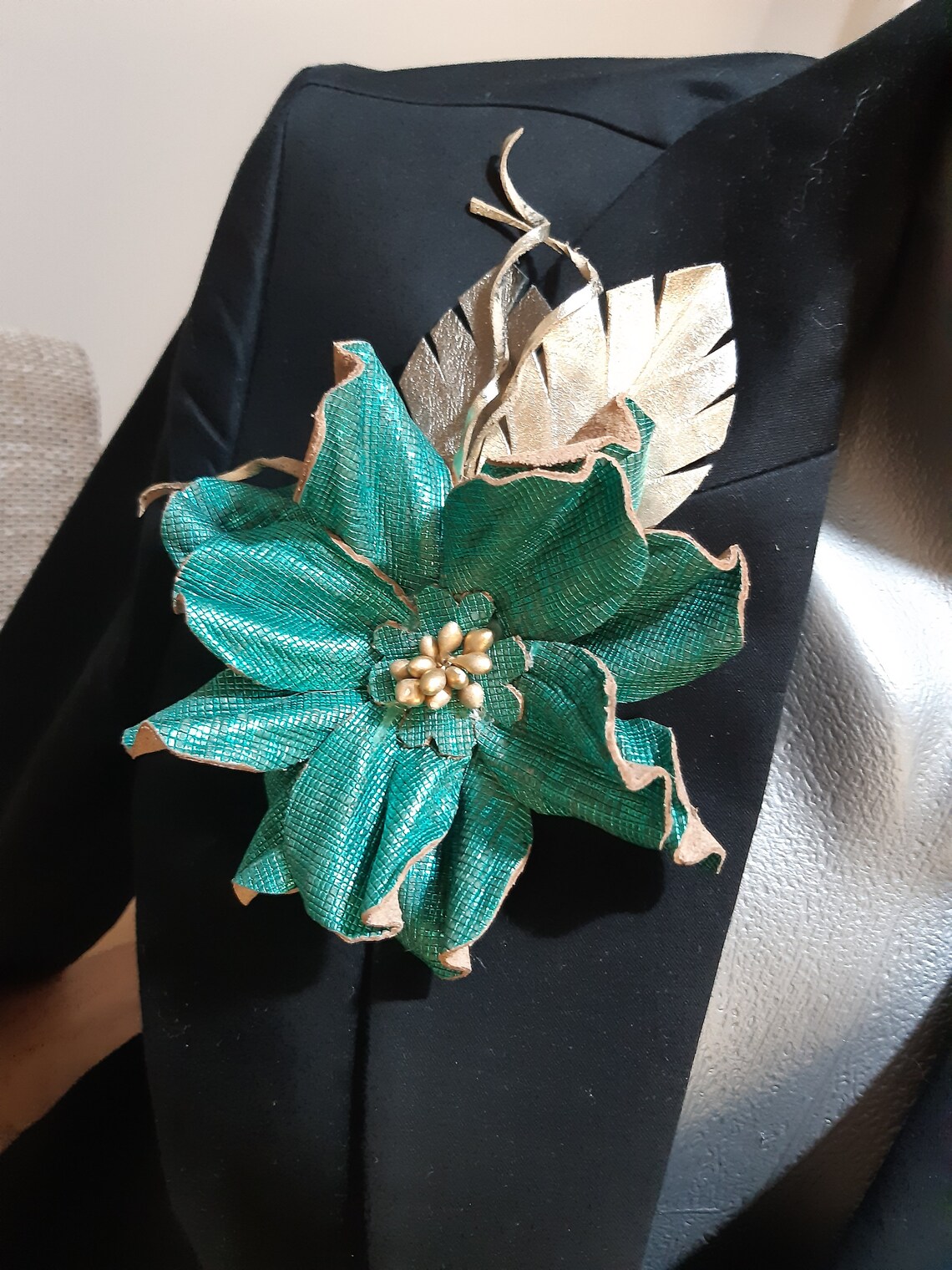 Leather brooch Flower 46 inch diameter Natural | Etsy