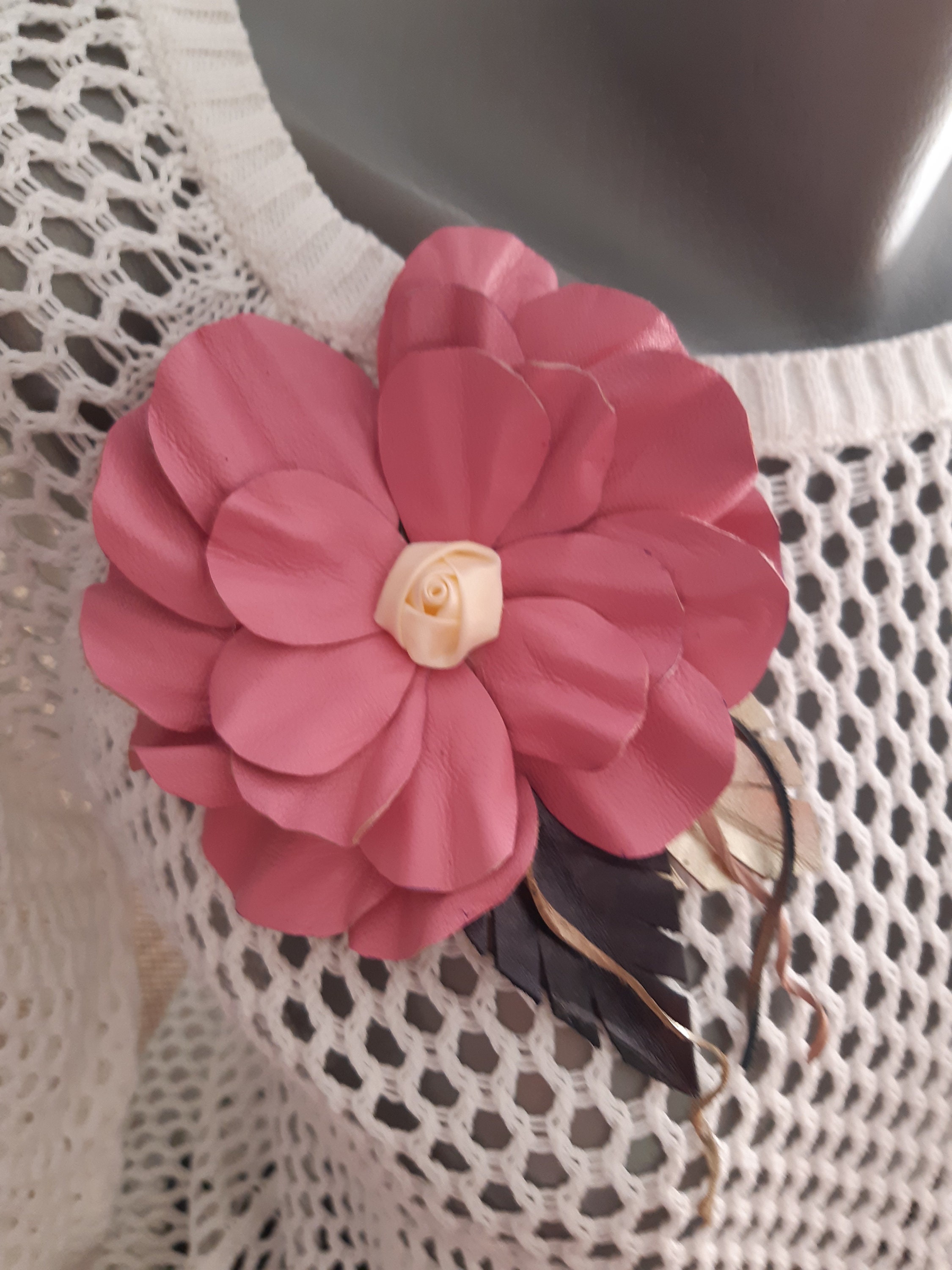 Leather Brooch " Flower" 5,5 Inch Diameter, Natural Leather Flower ...