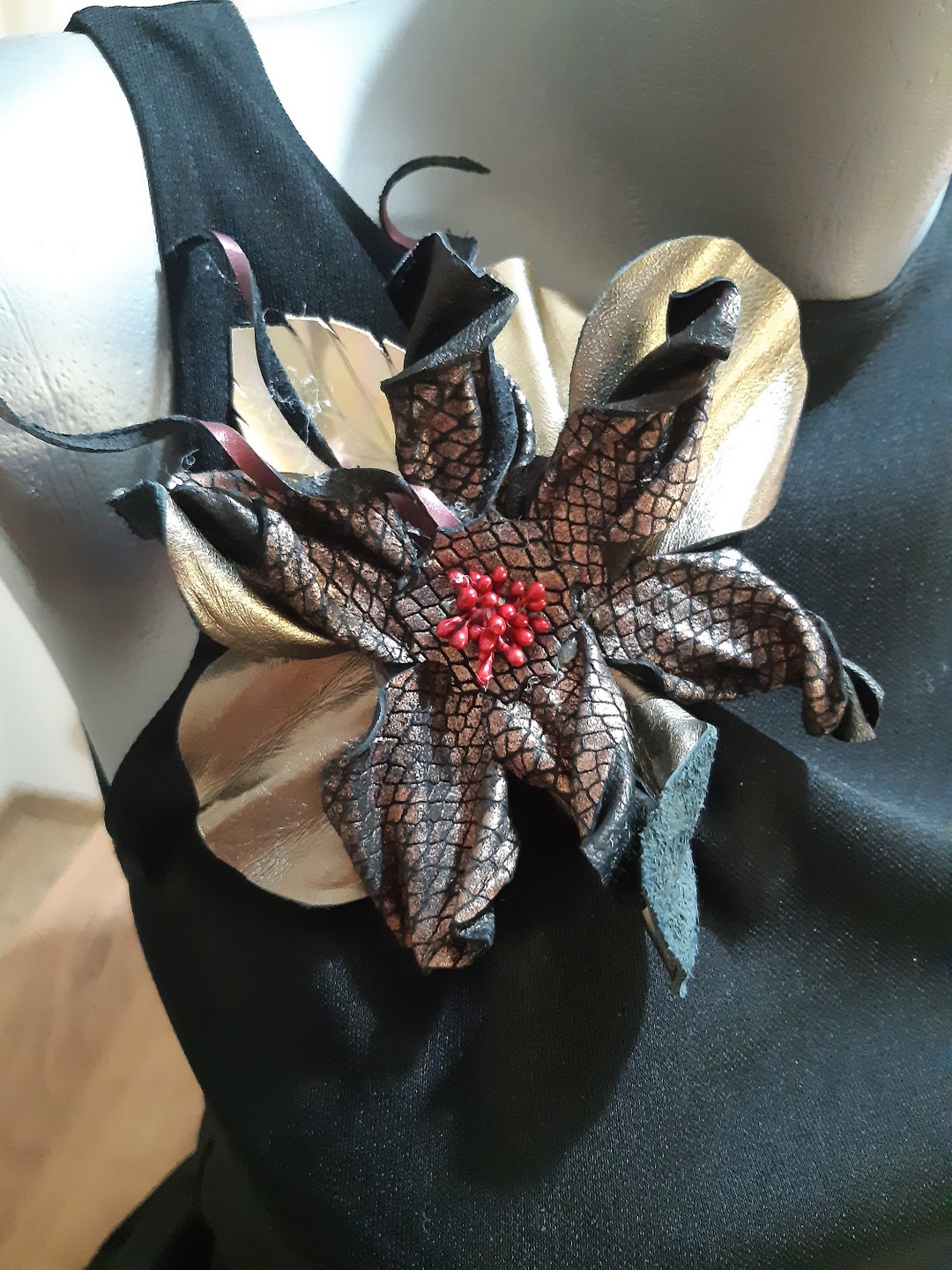 Leather Brooch " Flower" 5.4 Inch Diameter, Natural Leather Flower ...