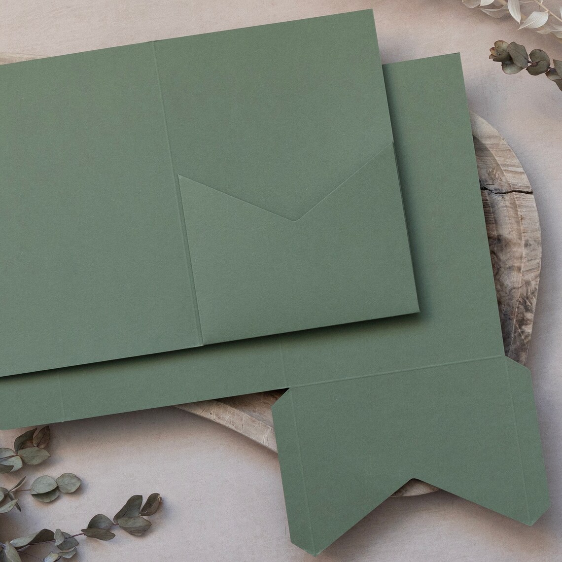Sage Green DIY Pocketfold Envelopes, 270gsm 5x7" Portrait, With Pocket ...