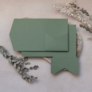 Sage Green DIY Pocketfold Envelopes, 270gsm 5x7" Portrait, With Pocket ...