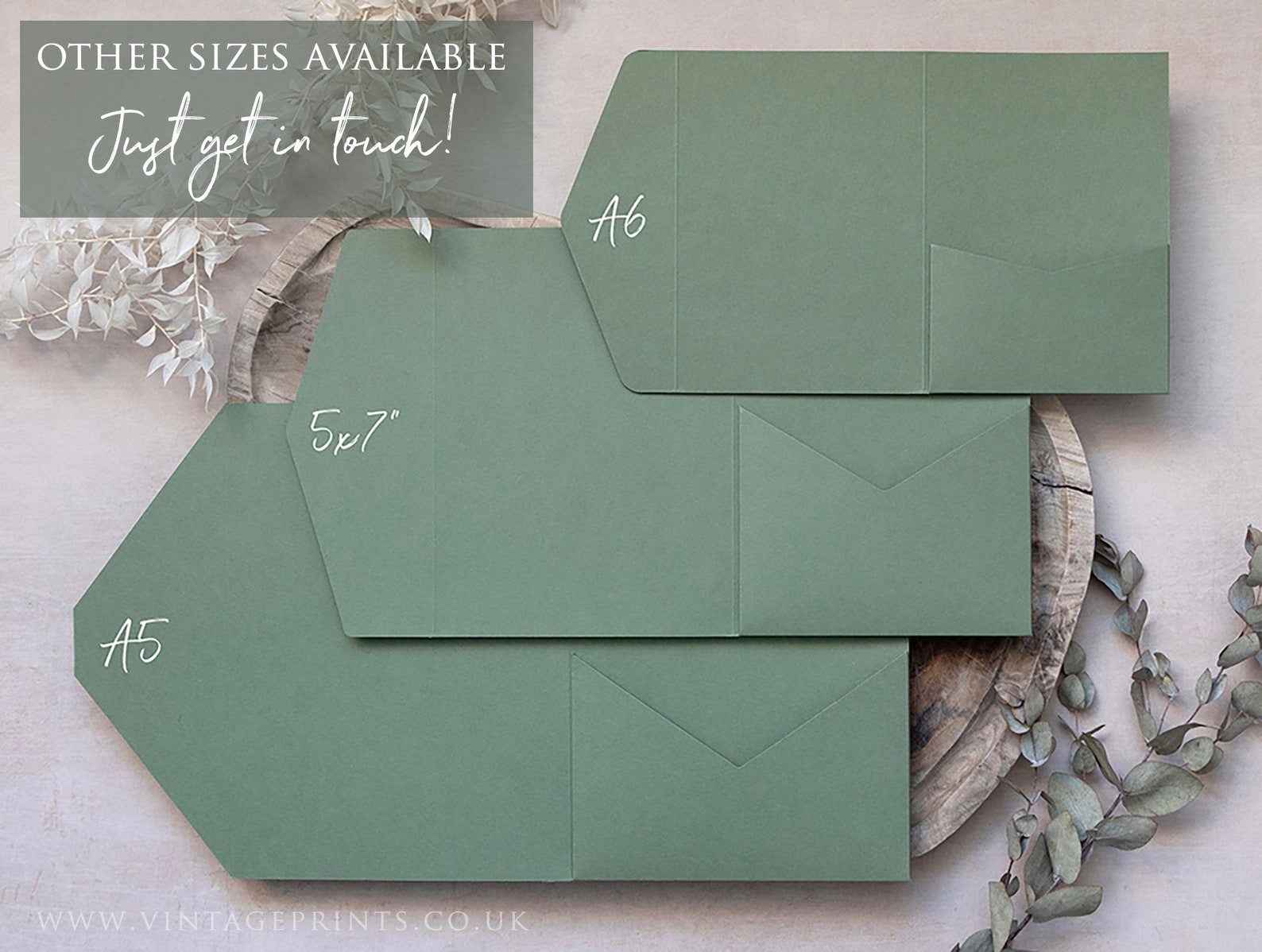 Sage Green DIY Pocketfold Envelopes, 270gsm 5x7" Portrait, With Pocket ...