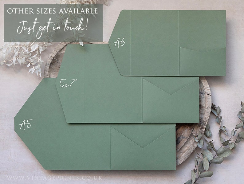 Sage Green DIY Pocketfold Envelopes, 270gsm 5x7" Portrait, With Pocket ...