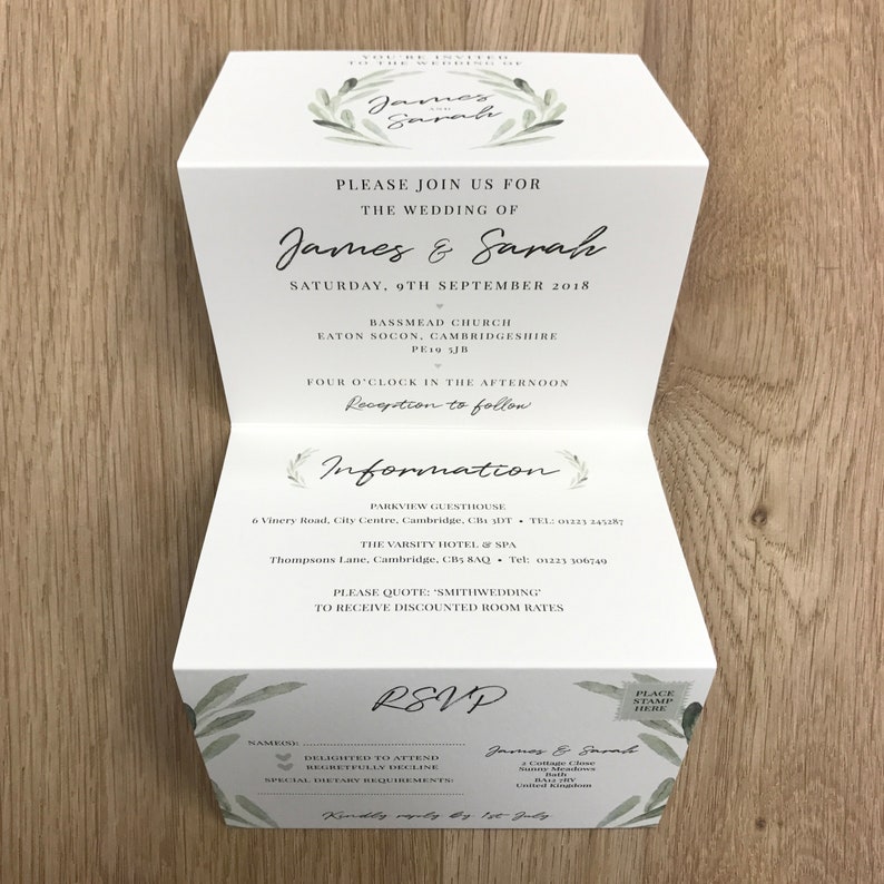 Folded ‘olive’ Personalised Invitations - Completely Customisable ...