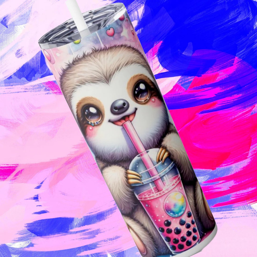 Sloth Skinny Tumbler 20 Oz, Boba Milk Tea Gift for Her, Purple ...