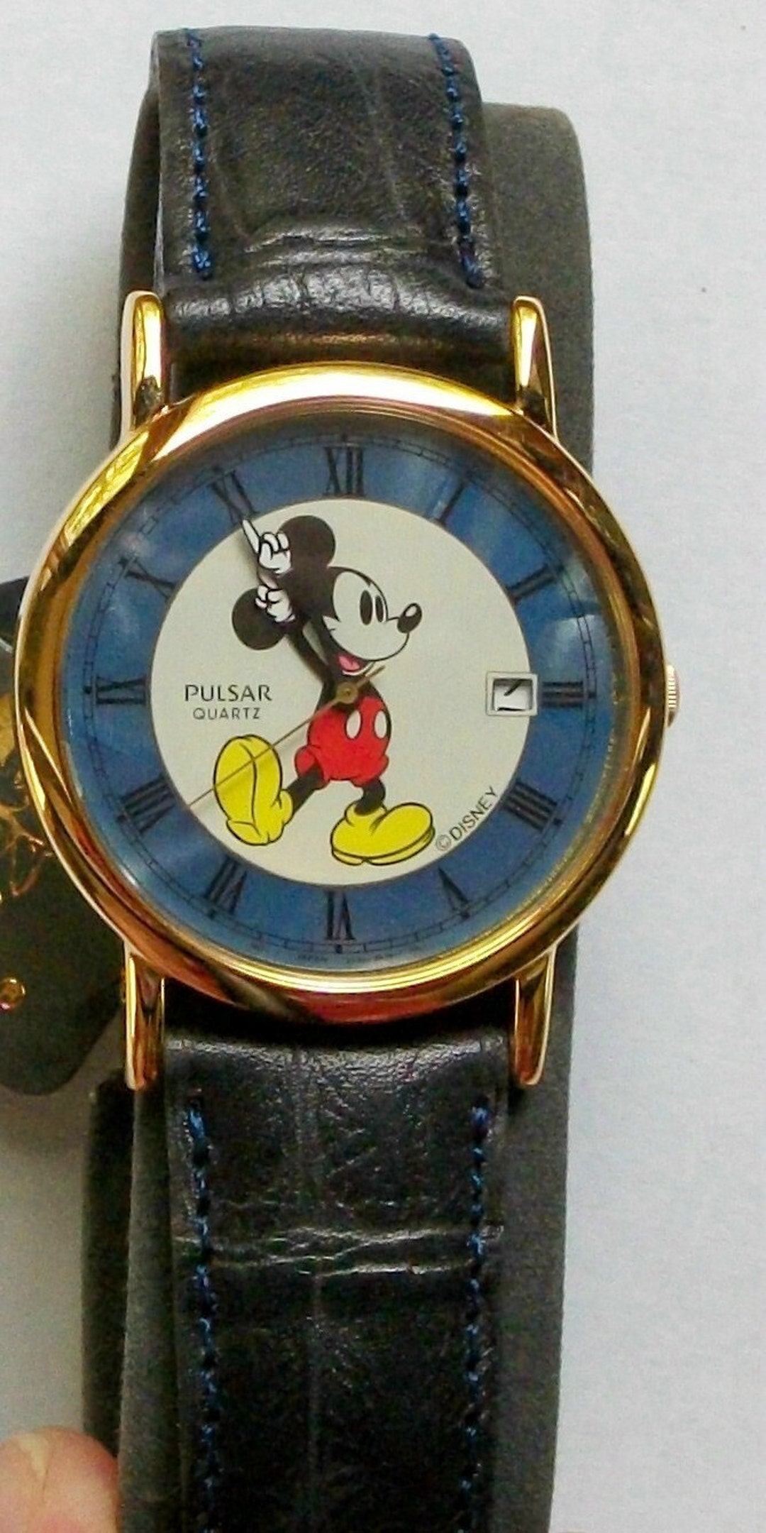 Disney Pulsar Mens Mickey Mouse Watch! Mother of Pearl Blue Dial! Date ...