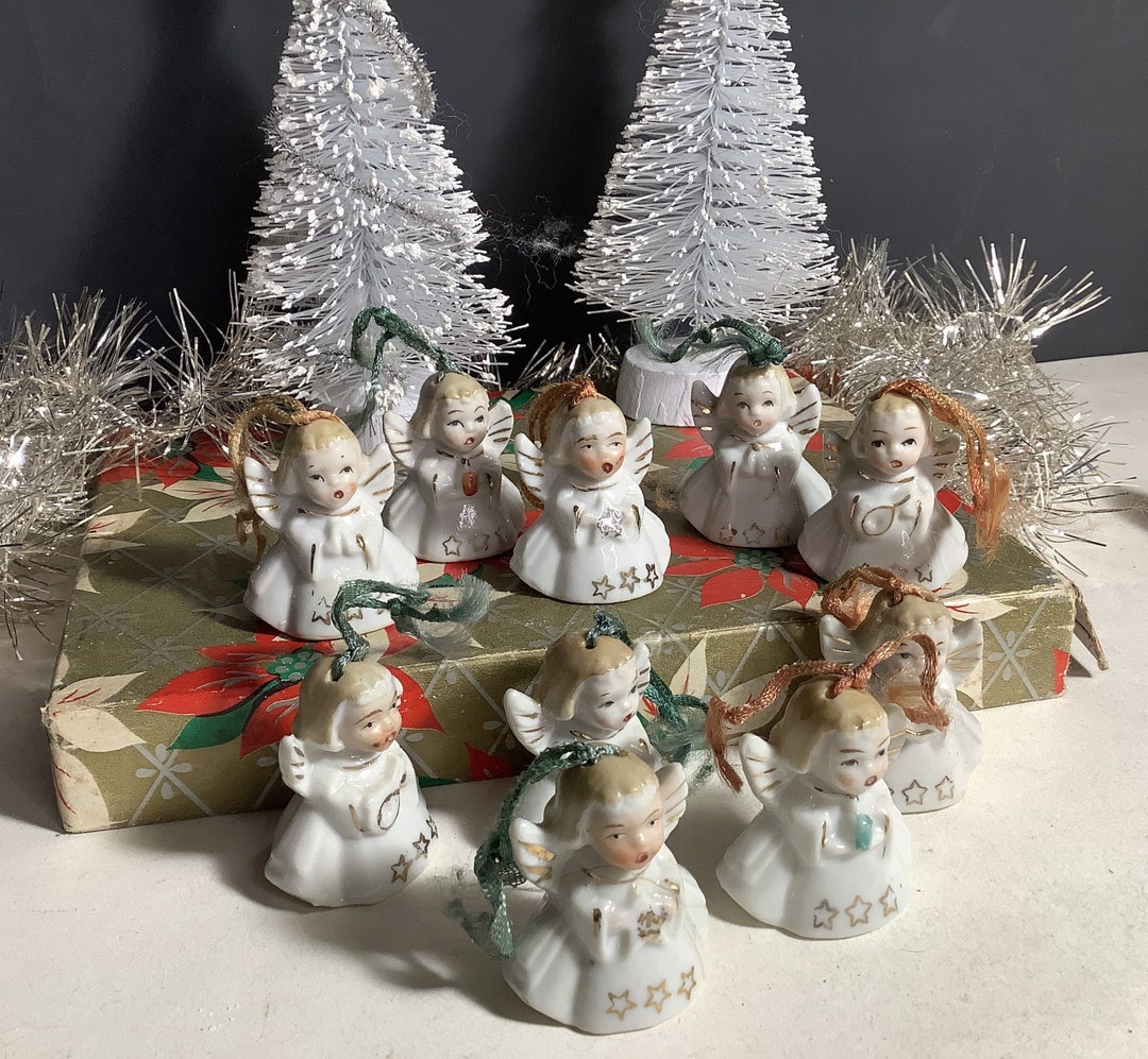 Vintage Angel Bell Small Christmas Ornaments Porcelain 1950 MCM Japan ...