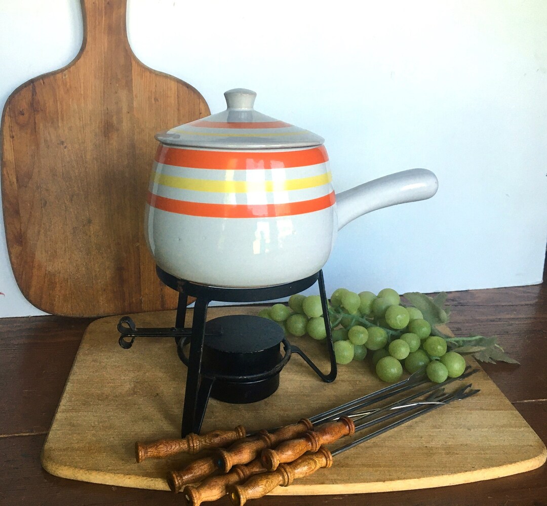 Vintage Ceramic Fondue Set, Retro Fondue Set With Fondue Forks, 1970s ...