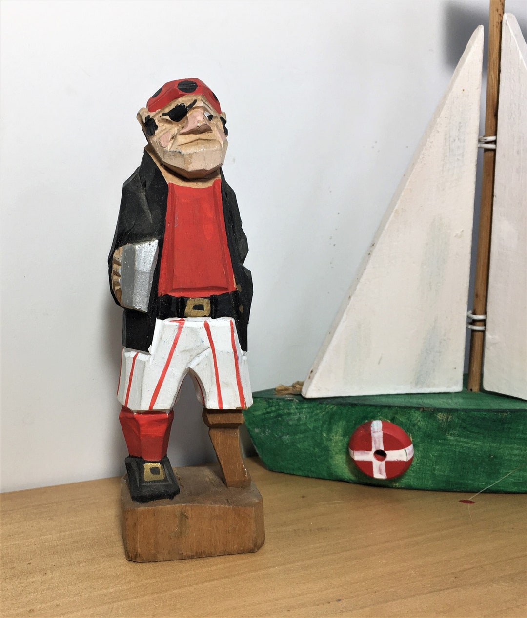 Vintage Wood Sailor, Carved Wood Sailor Eye Patch Peg Leg, Nautical ...