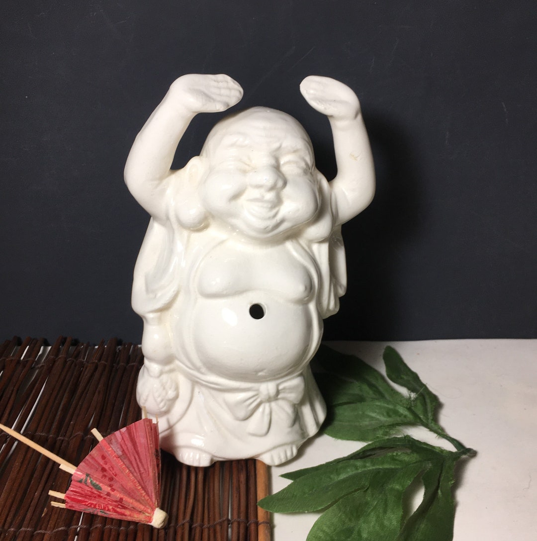 Vintage Happy Buddha Tiki Mug, White Ceramic Buddha, Orchids of Hawaii ...